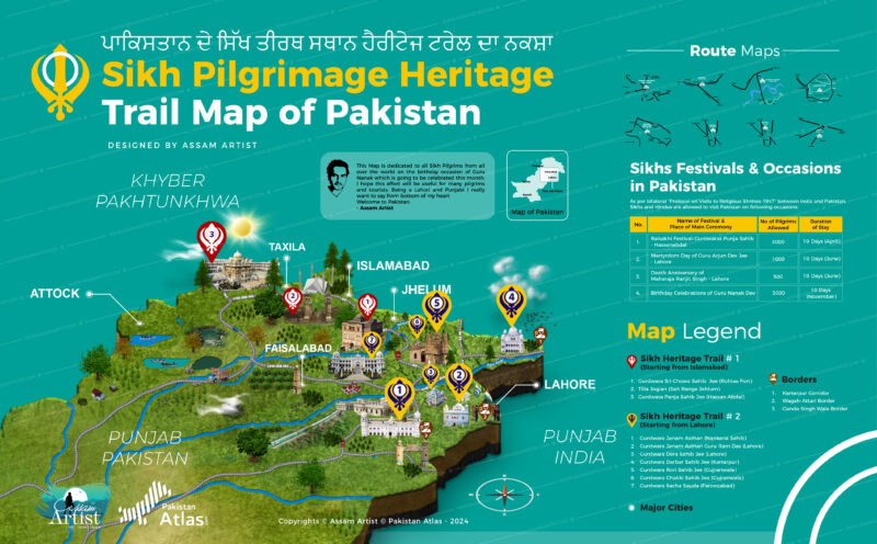 Sikh Pilgrimage Heritage Trail Map of Pakistan | Assam Artist